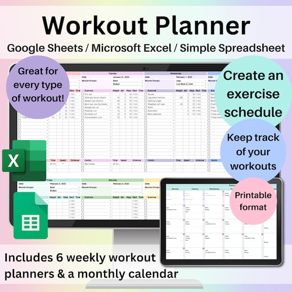 Google Sheets Workout Planner and Tracker - Etsy