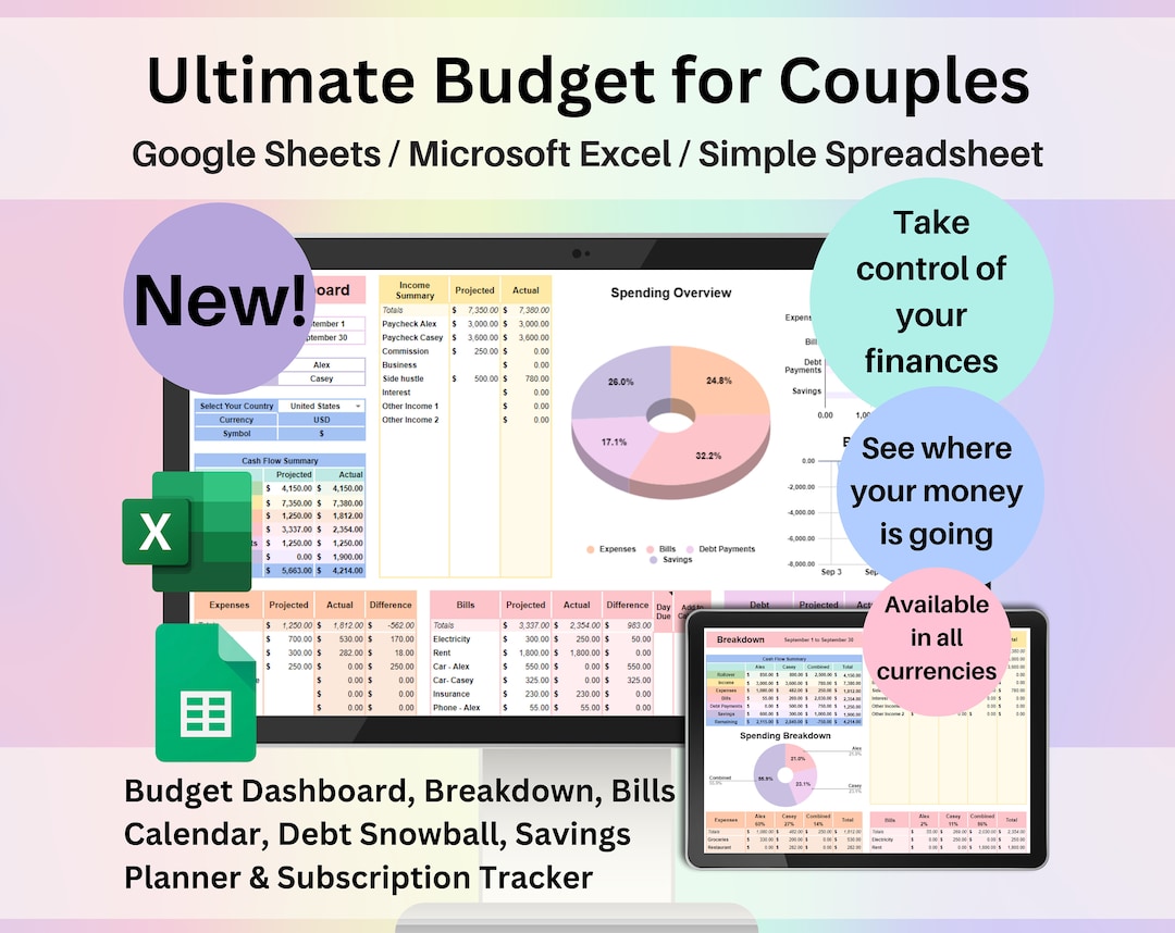 Couples Budget Spreadsheet: Google Sheets & Excel (digital Download) - Etsy
