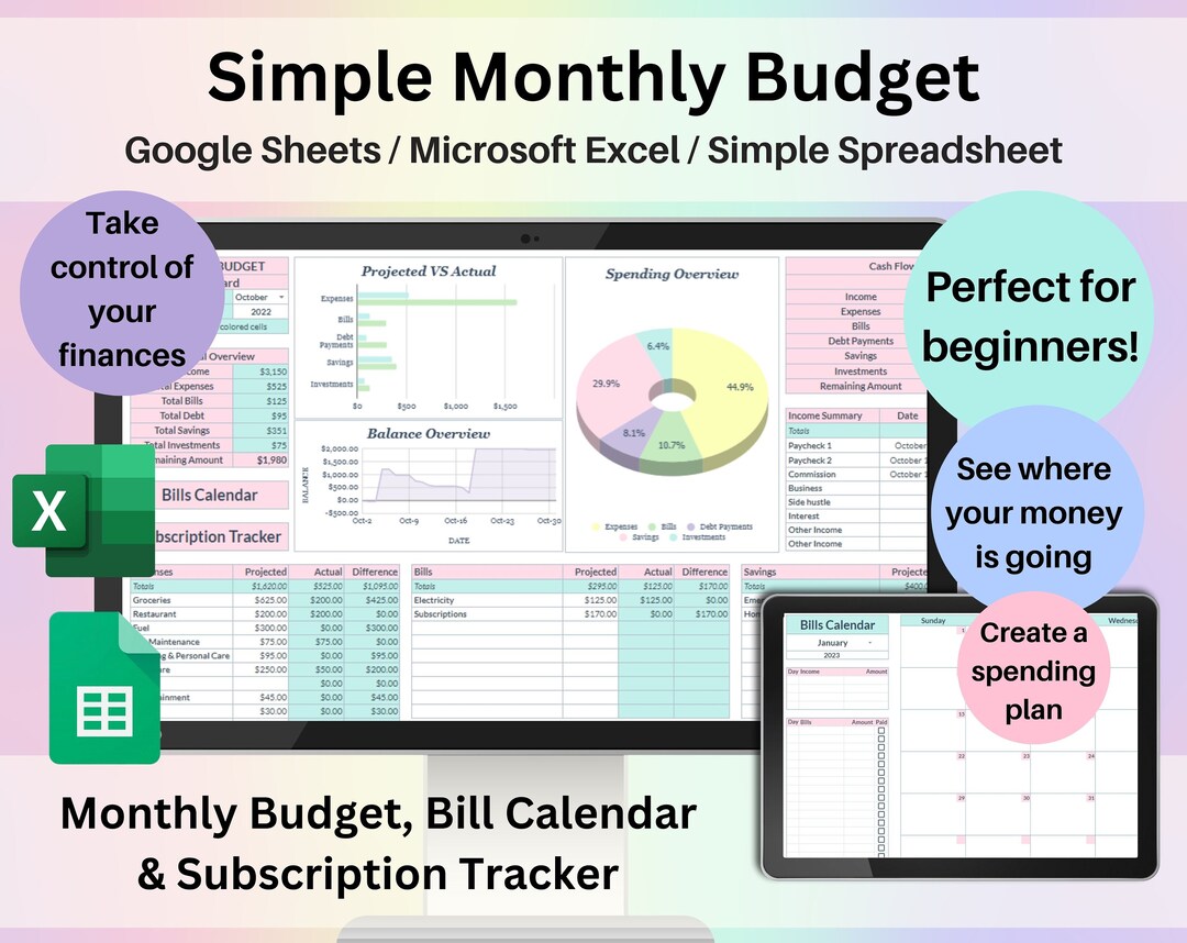 Monthly Budget Spreadsheet Google Sheets Excel Template - Etsy