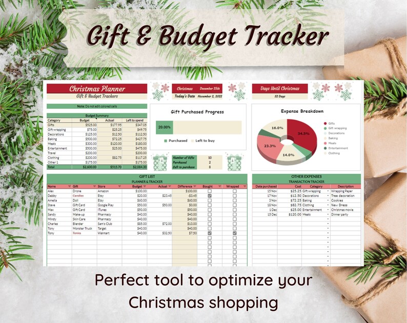 Christmas Planner Budget Spreadsheet Google Sheets Template - Etsy