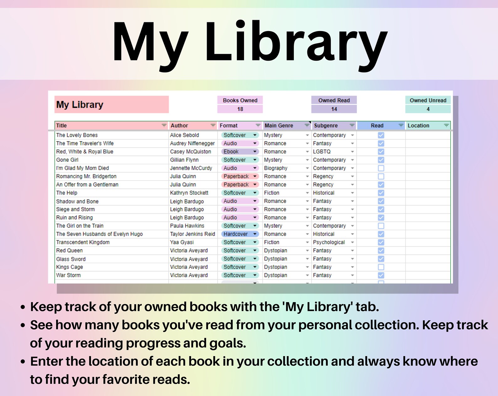 Book Tracker & Reading List Spreadsheet Google Sheets Excel - Etsy Canada