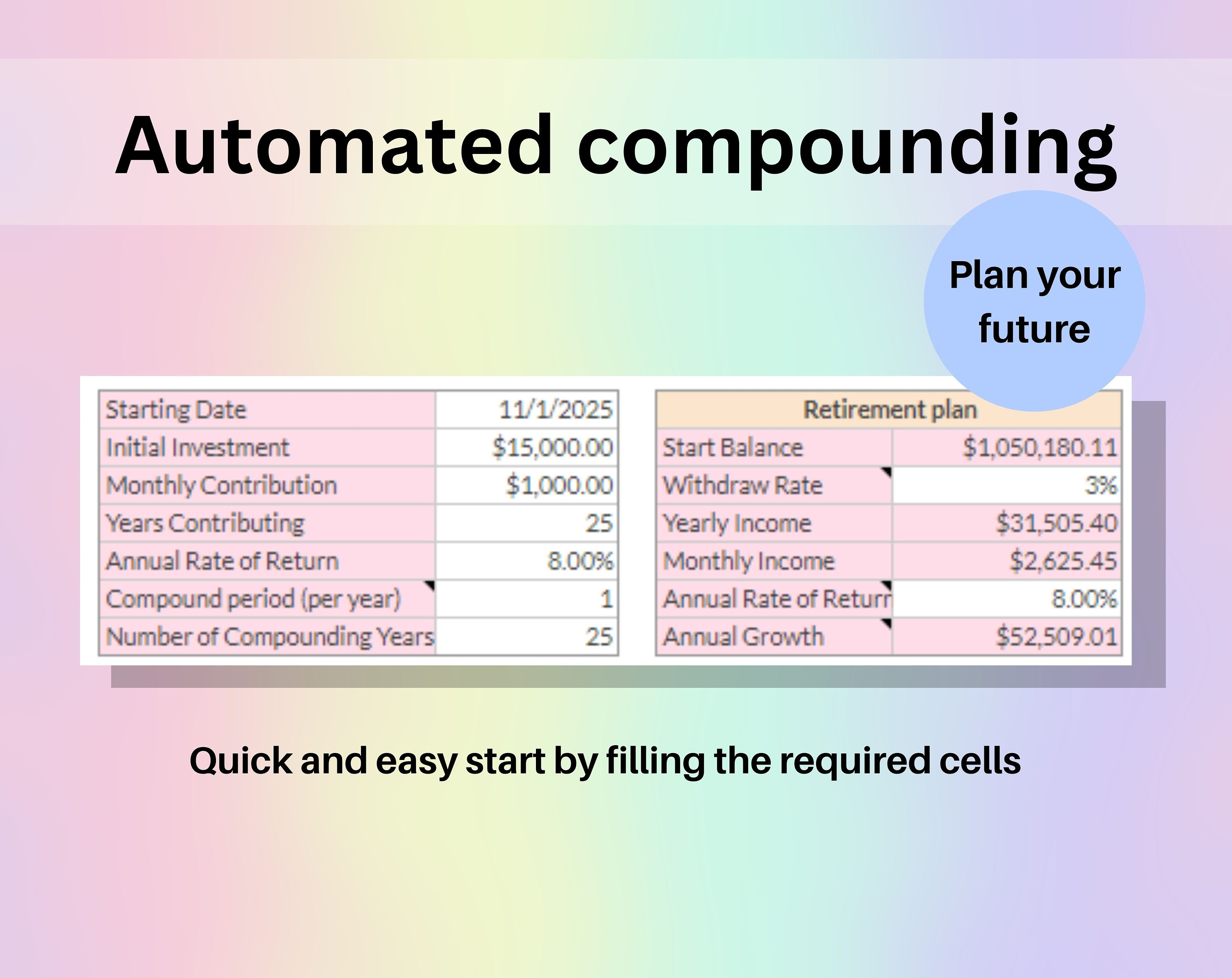 Compound Interest Calculator Spreadsheet, Rainbow Google Sheets ...