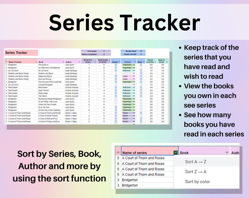 Book Tracker & Reading List Spreadsheet Google Sheets Excel - Etsy Canada