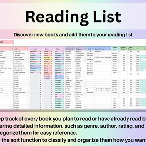 Book Tracker & Reading List Spreadsheet Google Sheets Excel Book Series ...
