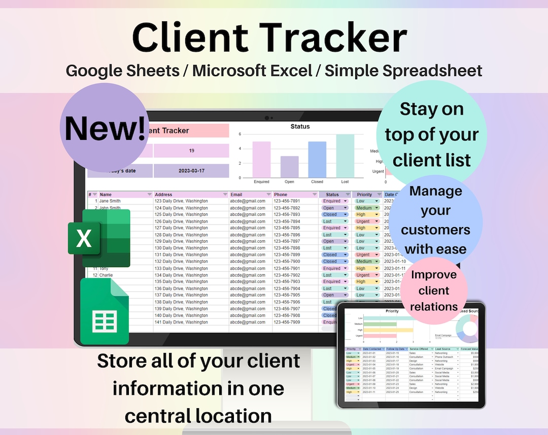 Client Tracker Spreadsheet Google Sheets & Excel | Small Business ...