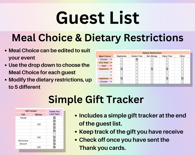 Wedding Guest List & Seating Chart Spreadsheet Google Sheets and Excel ...