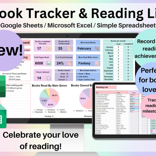 Book Tracker & Reading List Spreadsheet Google Sheets Excel - Etsy Canada