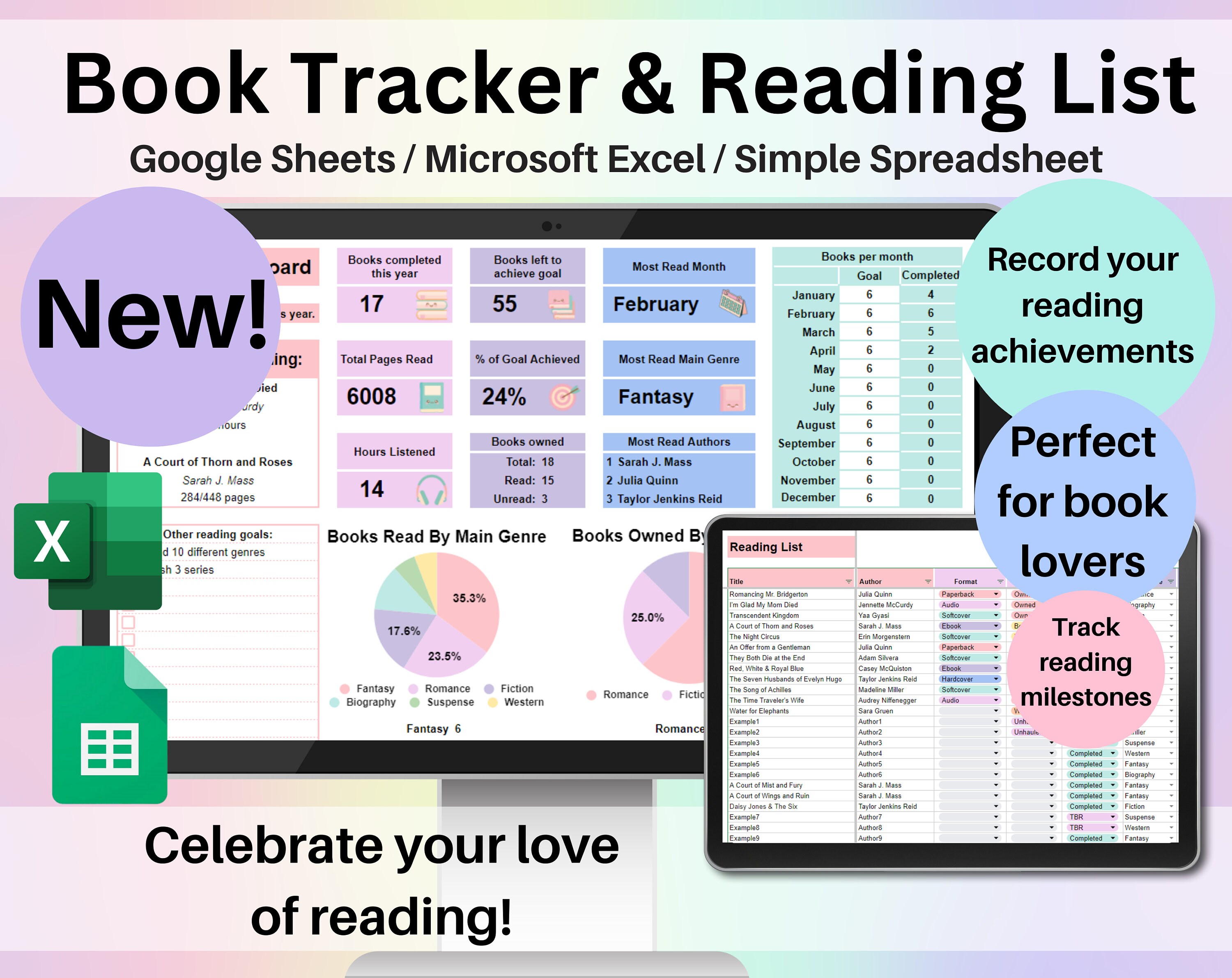 Book Tracker & Reading List Spreadsheet Google Sheets Excel - Etsy Canada