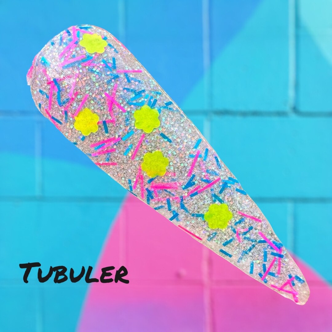 Tubular Dip Powder for Nails. Fun Glowing Glitter Mix With Daisies, Dip ...