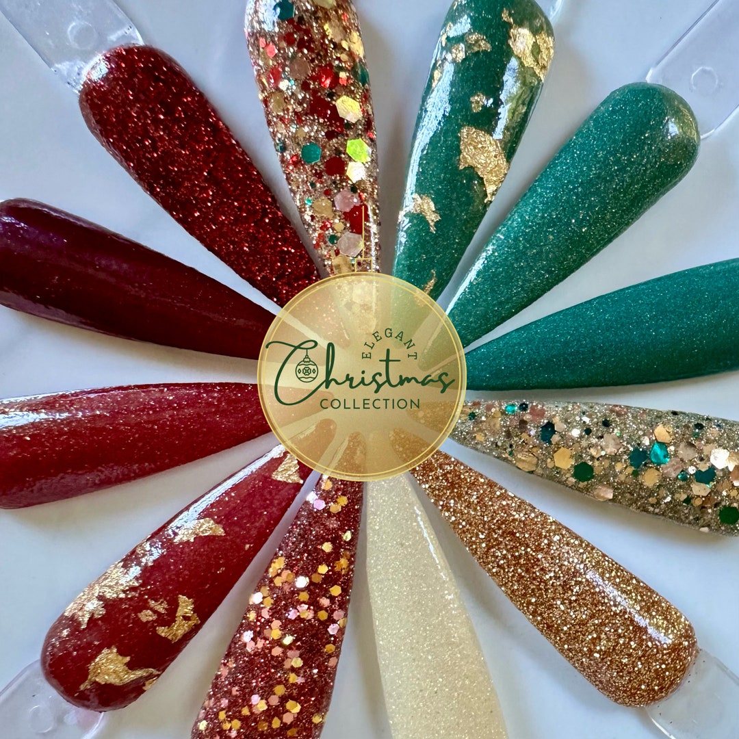 Elegant Christmas Dip Powder Collection: Glitter, Shimmer, Foil - Etsy