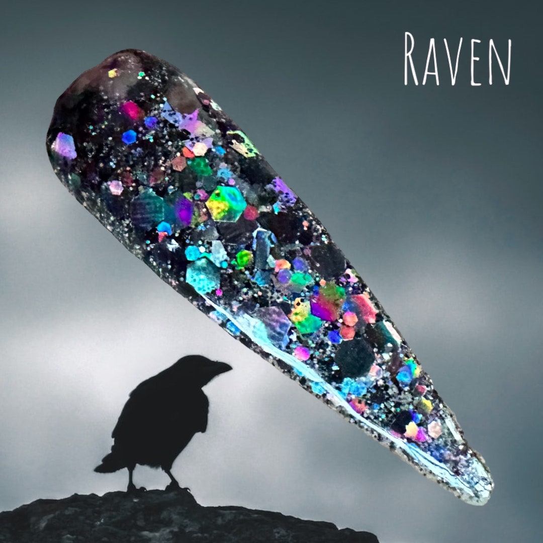 Raven, Chunky Black Holographic Glitter Dip Powder, Black Chunky ...