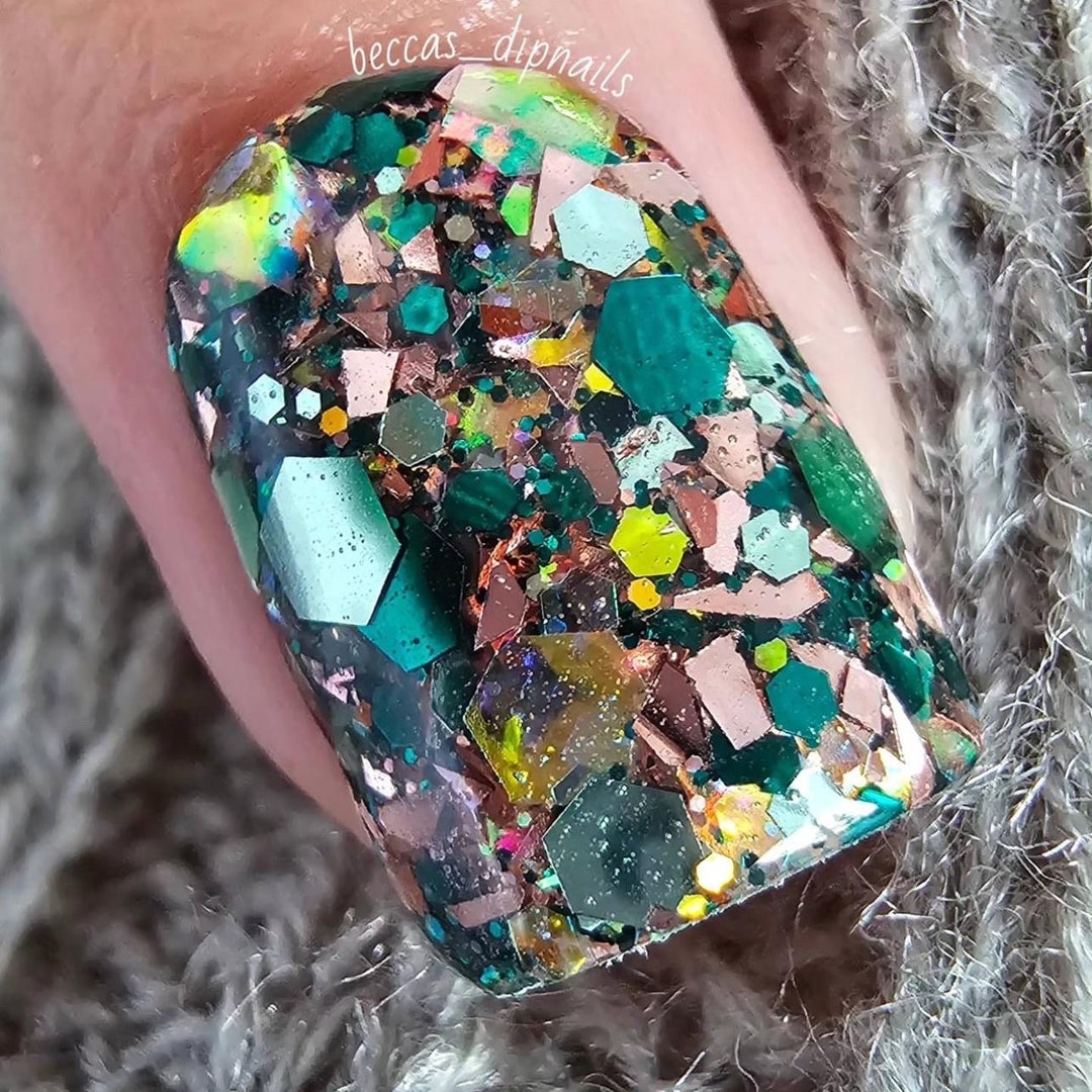 Rose Garden Dip Powder for Nails, Emerald Green and Rose Gold Glitter ...