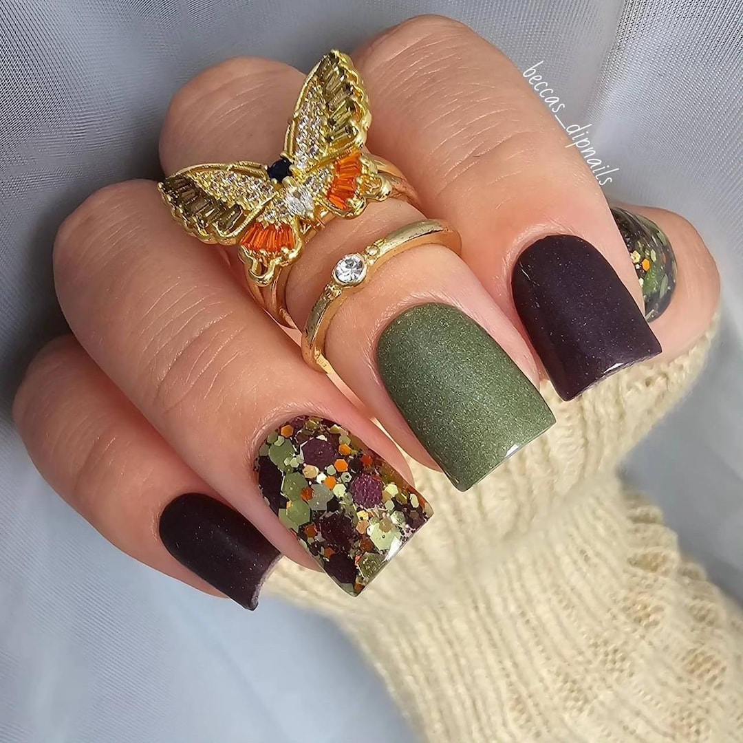 Fall Dip Powder Set: Deep Plum, Sage Green, Autumn Day Glitter (.25oz ...