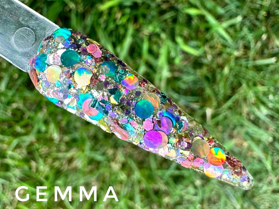 Gemma Dip Powder for Nails, Pink, Gold and Green Chunky Glitter Mix Dip ...