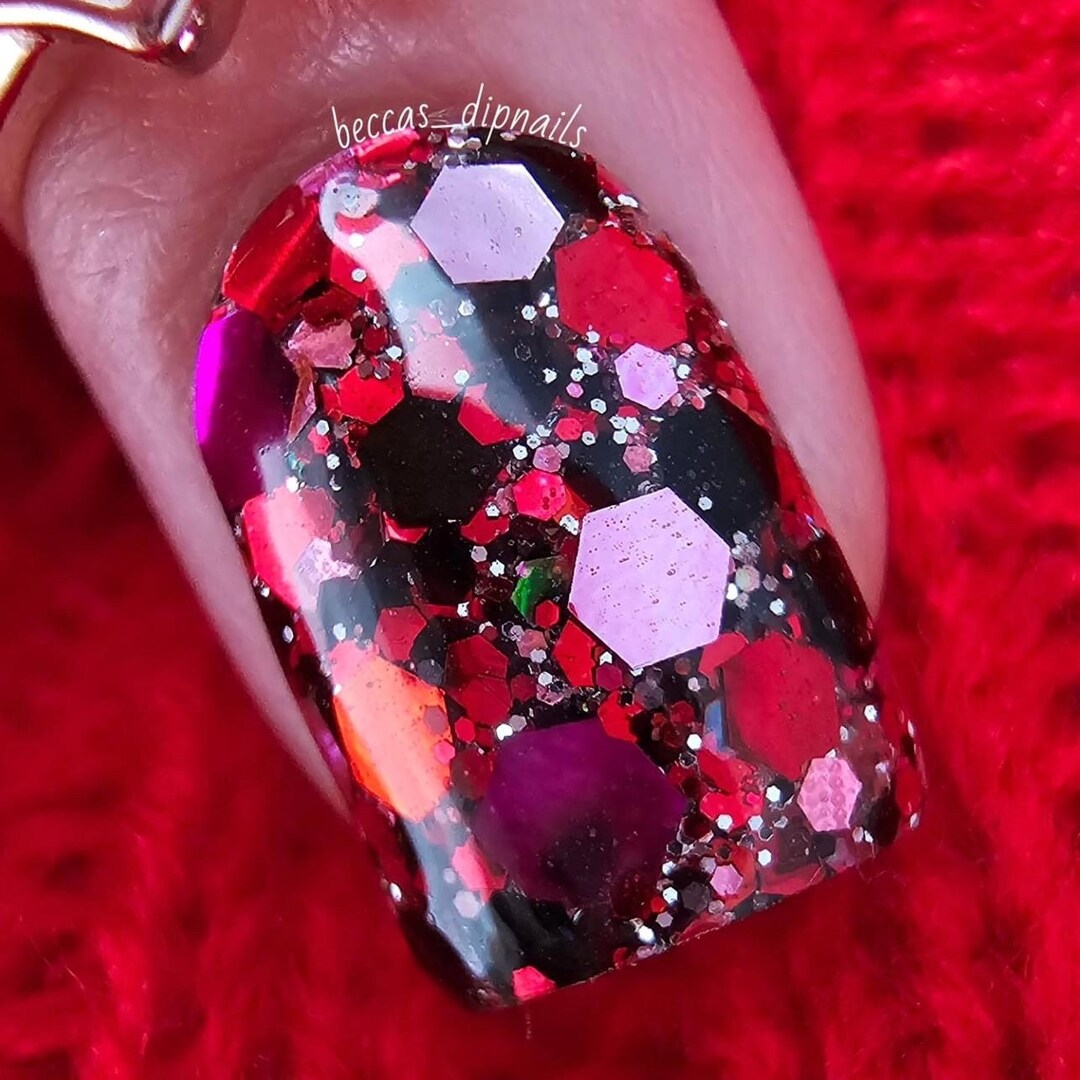 Quiver, Dip Powder for Nails, Red, Pink and Black Chunky Glitter Mix ...