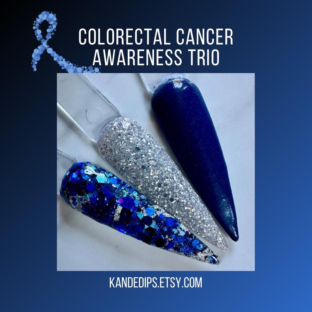Colorectal Cancer Awareness Dip Powder Trio: Navy Blue Glitter Nail ...