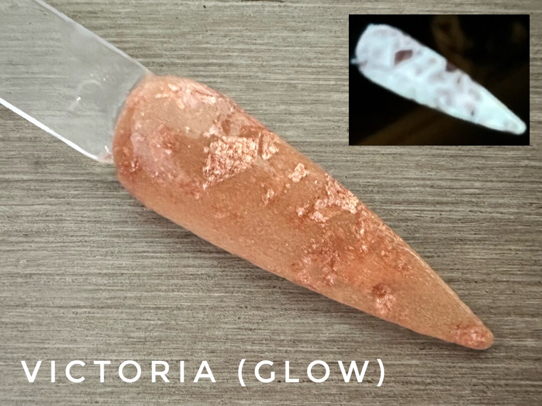 Victoria, Sheer Nude Dip Powder With Rose Gold Foils, Glows White, Rose ...