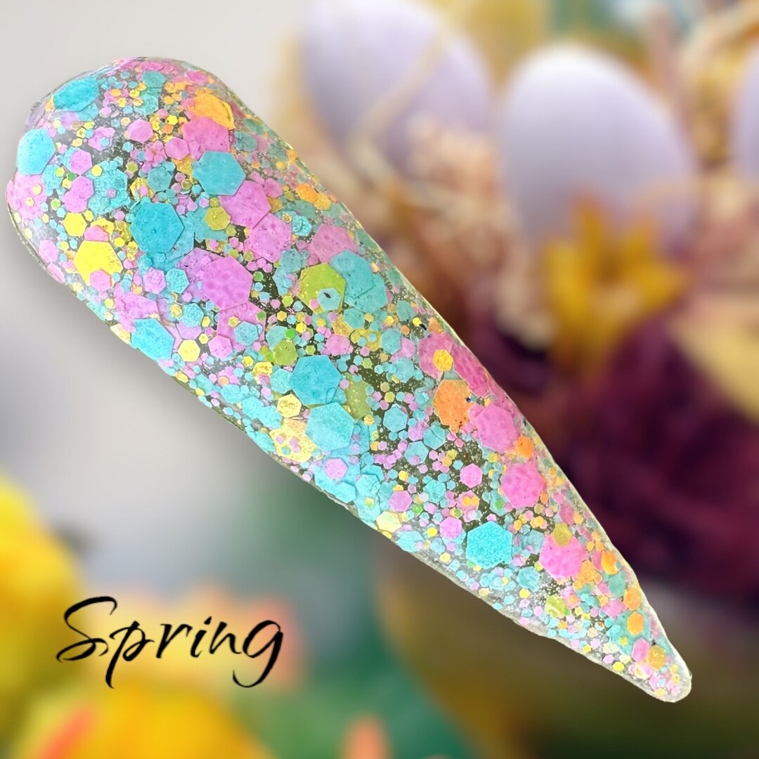Spring Dip Powder for Nails, Chunky Gold, Mint and Pink Glitter Mix Dip ...