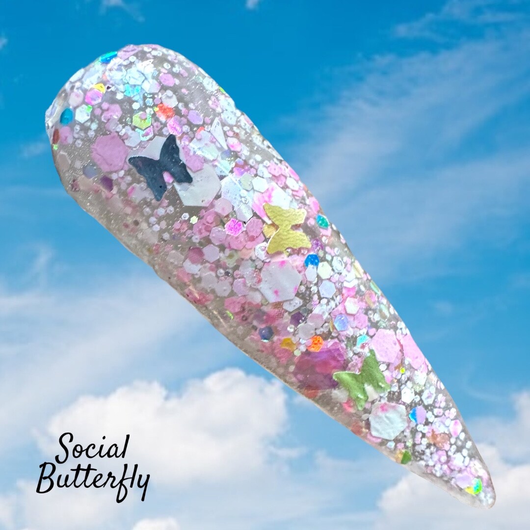 Social Butterfly Dip Powder, Pink Chunky Glitter Dip Powder for Nails ...