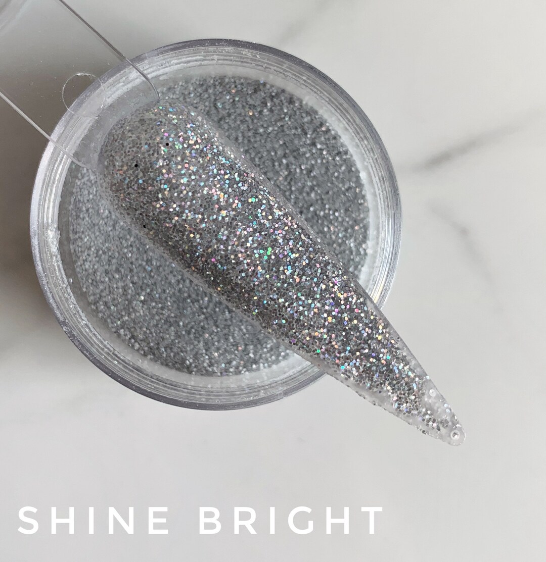 Shine Bright, Dip Powder for Nails, Fine Silver Holographic Glitter ...