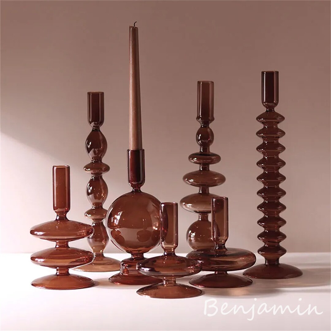Brown Abstract Glass Candlestick Holders Candle Vases Art - Etsy