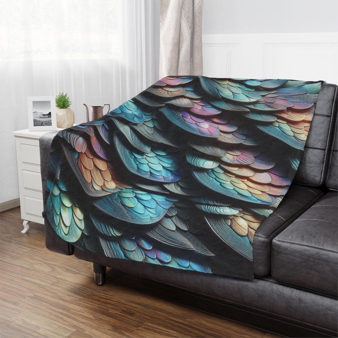 Warm & Cozy Beautiful Blue Iridescent Dragon Scale 50x60 60x80 Minky ...