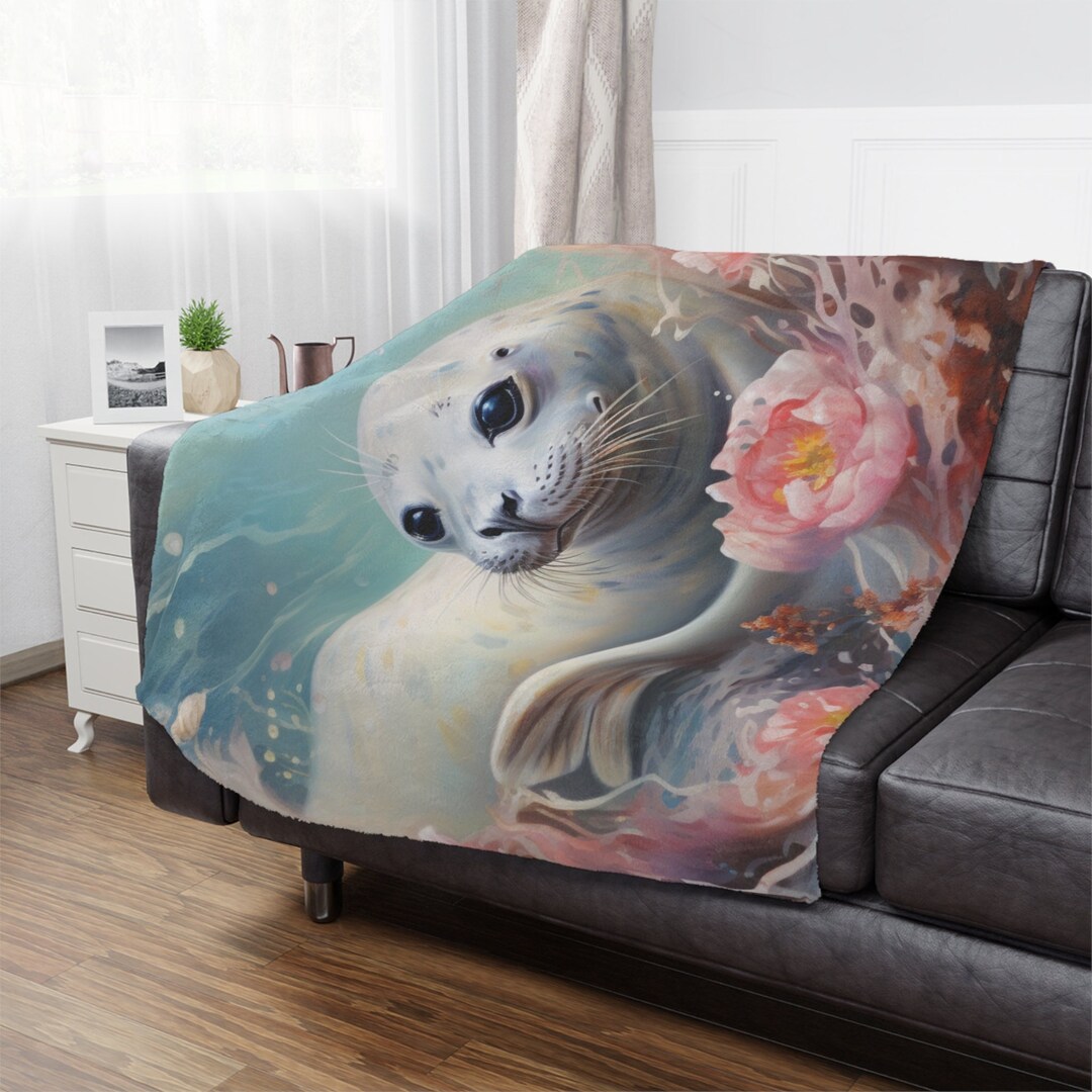 Warm & Cozy Beautiful Grey Seal 30x40, 40x60, 50x60 Minky Blanket ...