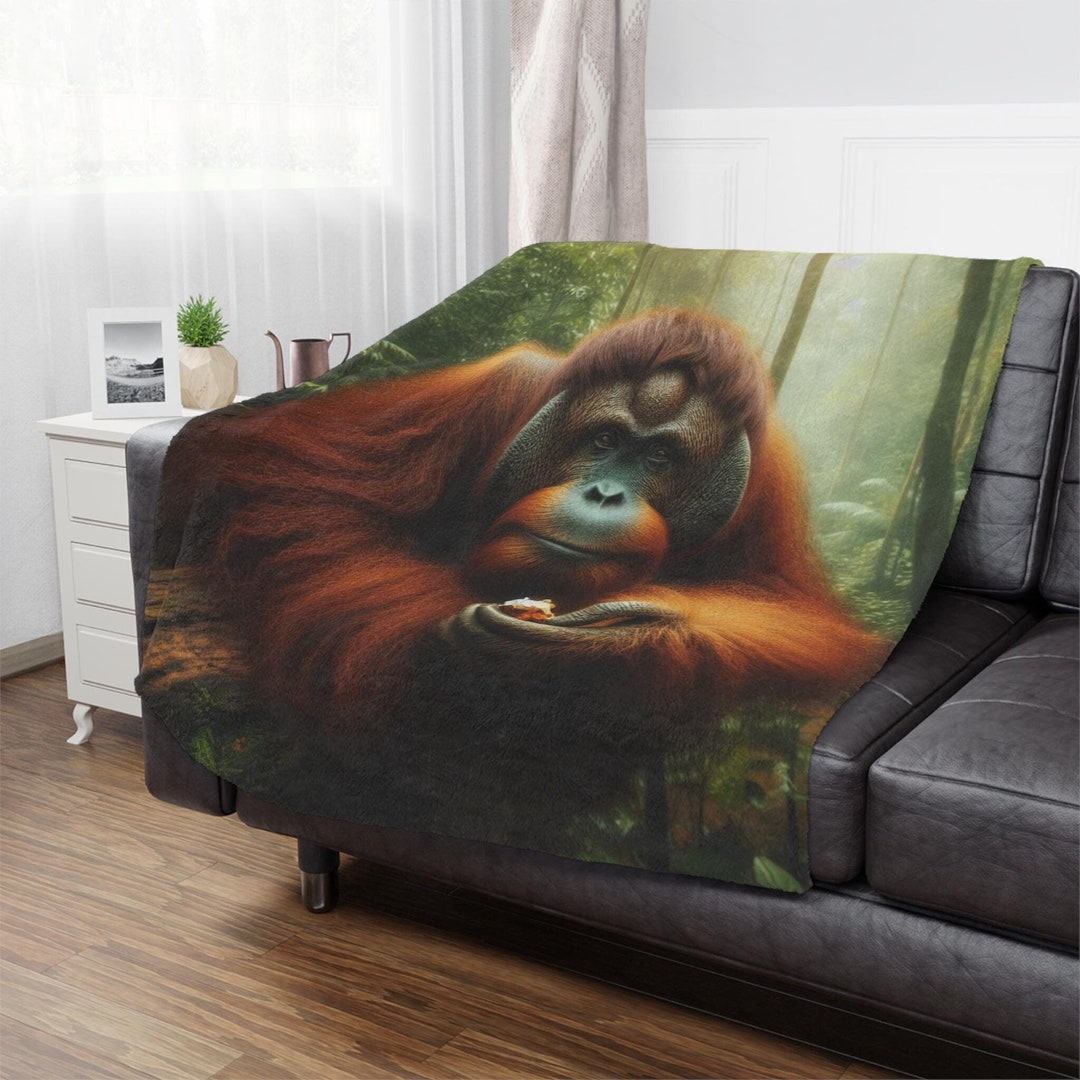 Warm & Cozy Orangutan 50x60 Minky Blanket, Large Bed or Couch , Cute ...