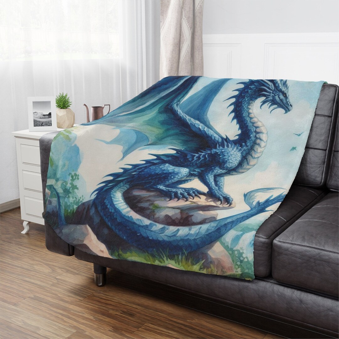 Warm & Cozy Beautiful Blue Dragon 50x60 Minky Blanket, Large Dragon ...