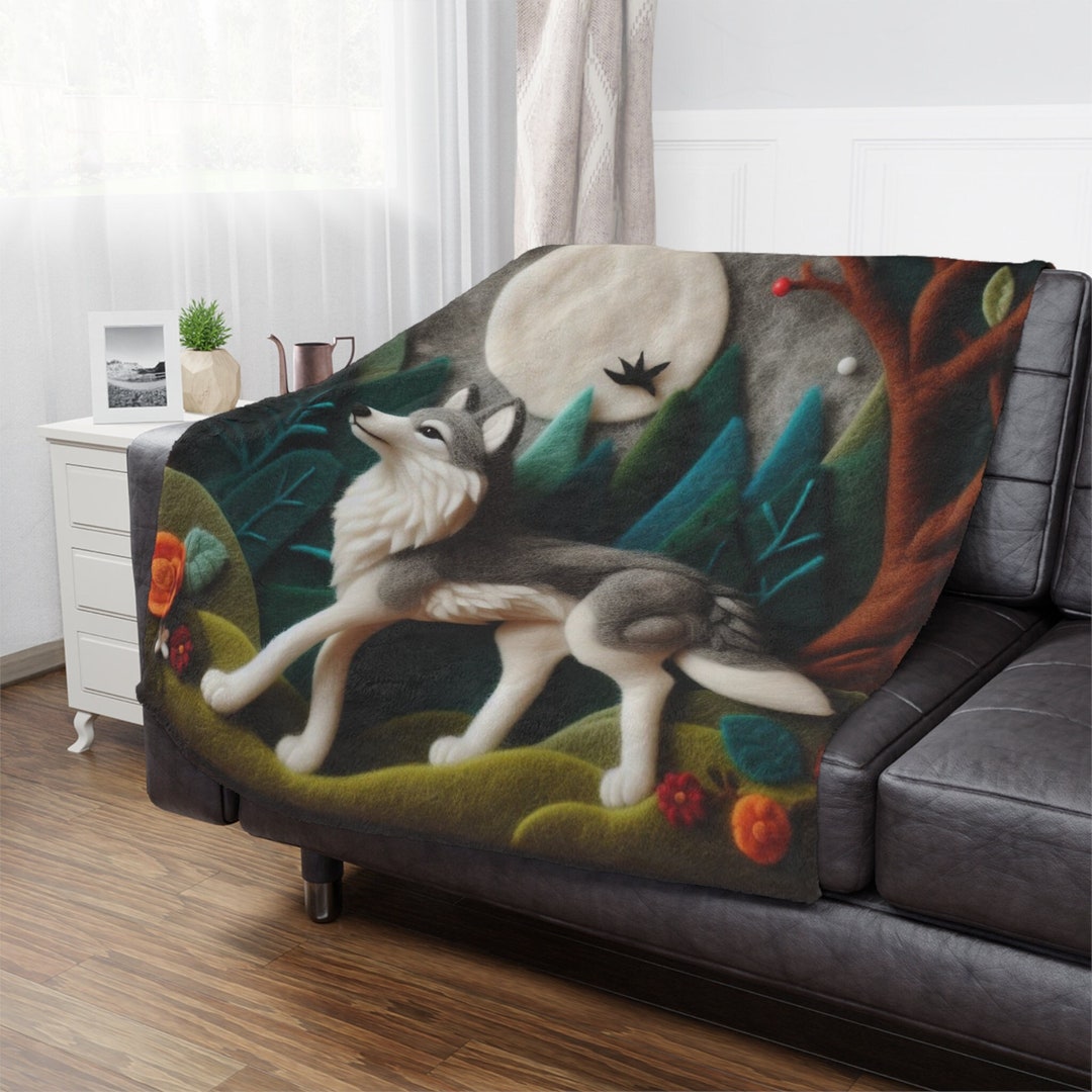Warm & Cozy Beautiful Felt Wolf Art 50x60 Minky Blanket, Large Wolf ...