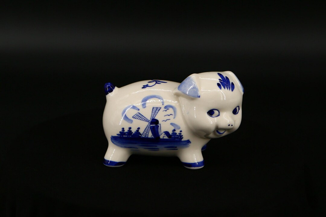 Piglet-shaped Money Box, Holland, Handpainted Dalftbluecolour - Etsy