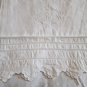 Antique Linen Bedding Set With Monogram M and Openwork - Sheet and Long ...