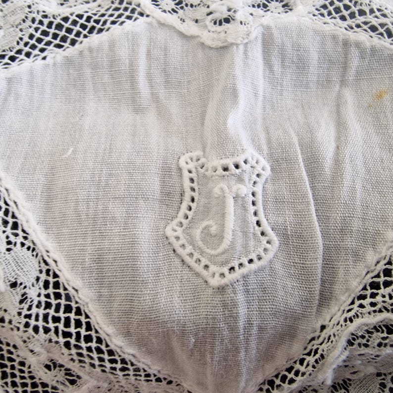 Antique 1910s Corset Cover Monogram J, Edwardian White Cotton Lace ...
