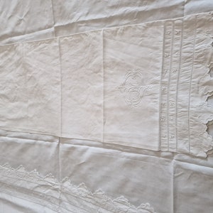 Antique Linen Bedding Set With Monogram M and Openwork - Sheet and Long ...