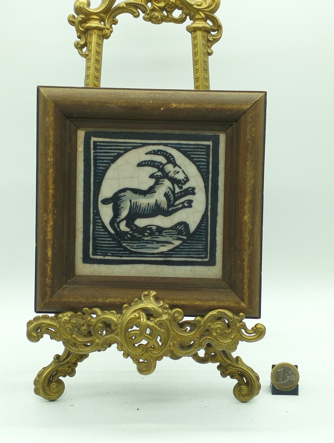 Wooden Frame Ceramic Tile Signs of the Zodiac, Virgo, Bull, Aquarius ...