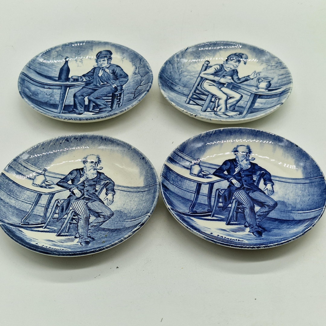 Set of 4 Delft Blue Decorative Plates With a Satirical Alcohol Theme (Ø ...