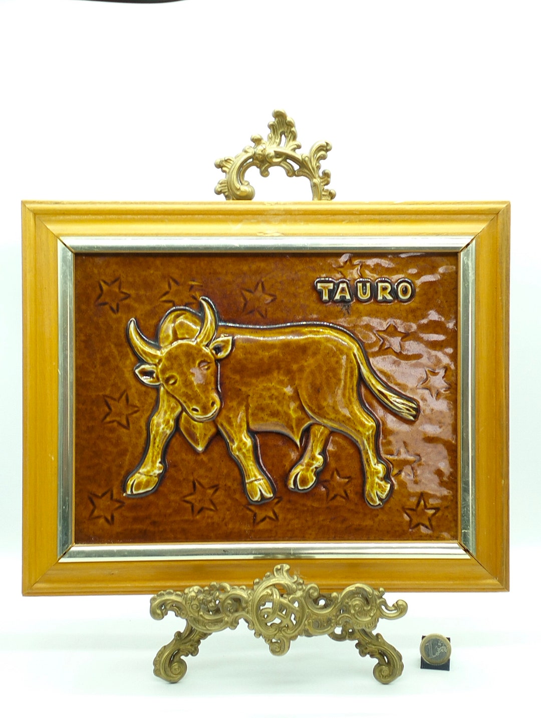 Wooden Frame Ceramic Tile Signs of the Zodiac, Virgo, Bull, Aquarius ...