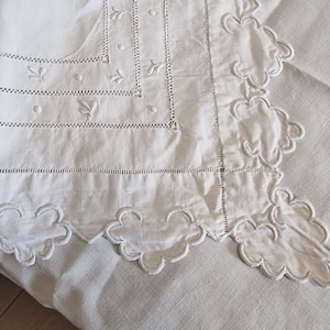 Antique Linen Bedding Set With Monogram M and Openwork - Sheet and Long ...