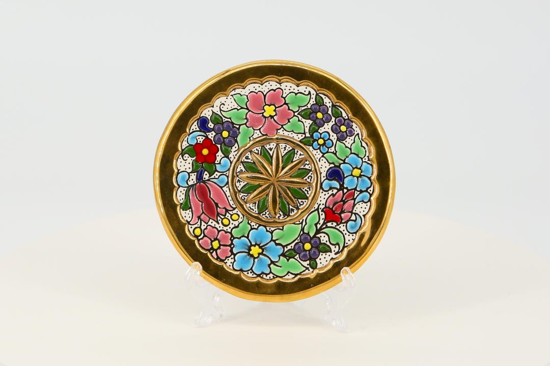 Vintage Hot Plate Holder, Hand Painted in Enamel and Sterling Gold ...
