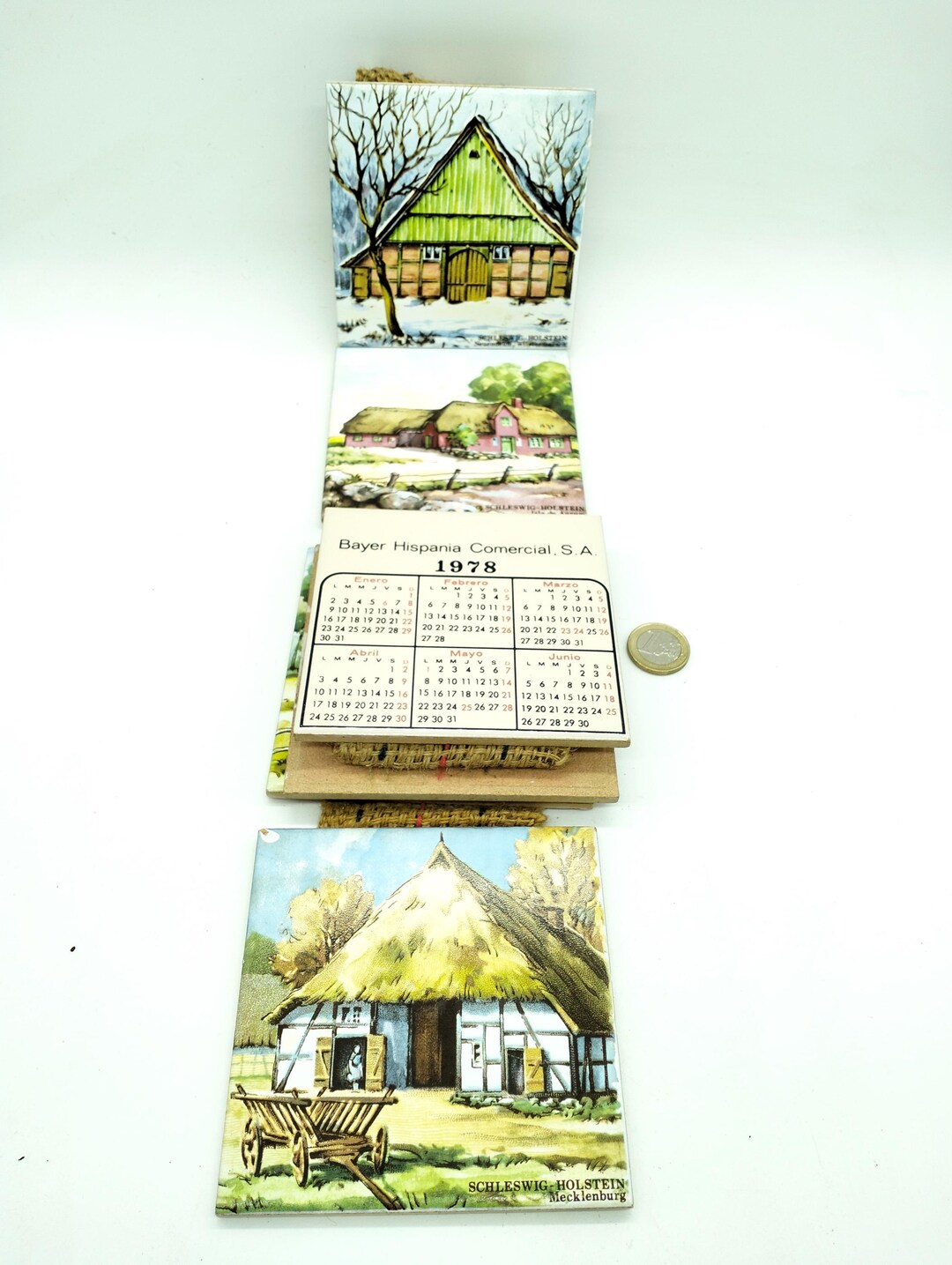 1978 Bayer Advertising Calendar Featuring Painted Tiles of German Rural ...