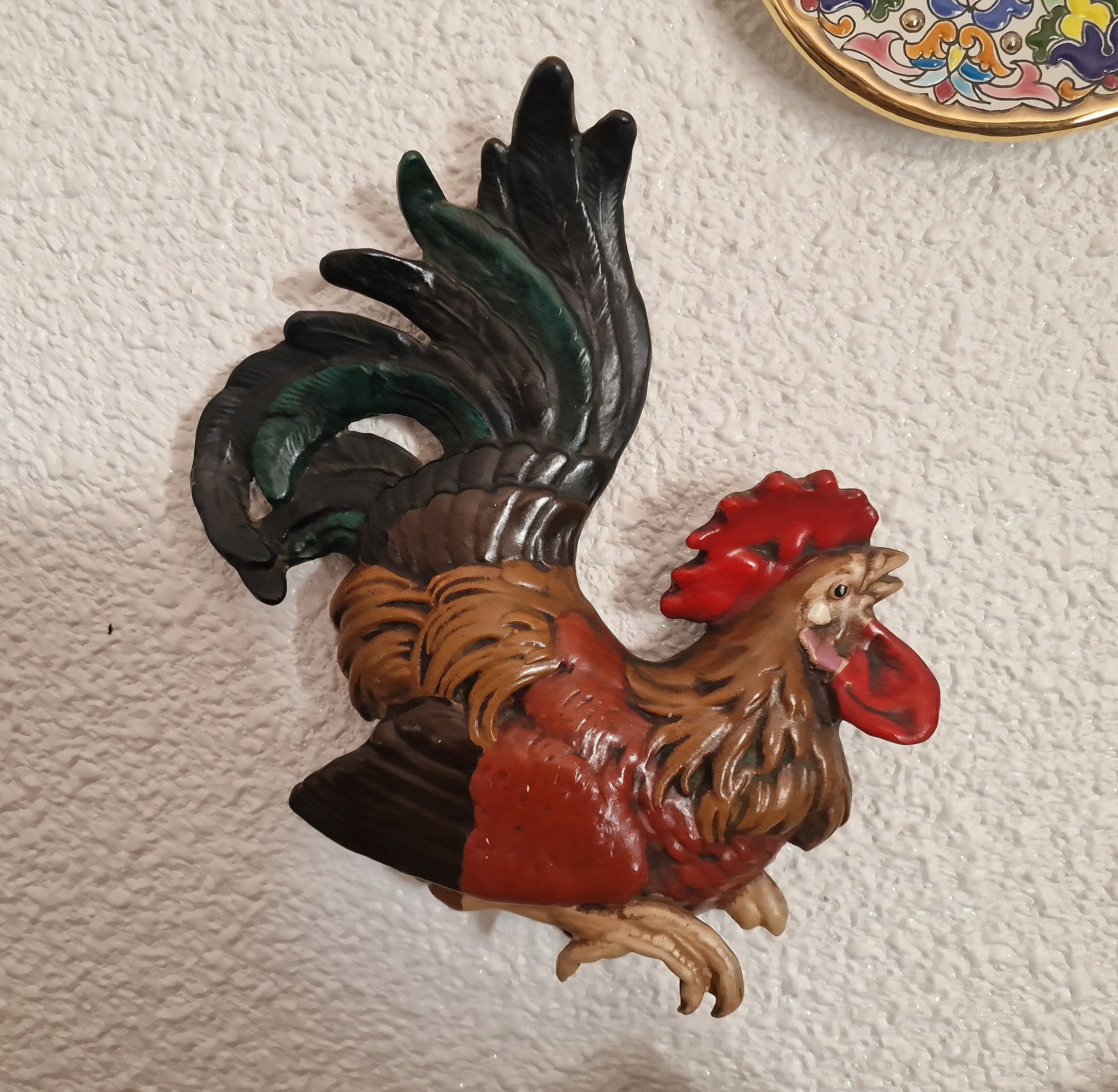 Pair of Polychrome Stucco Roosters - Etsy