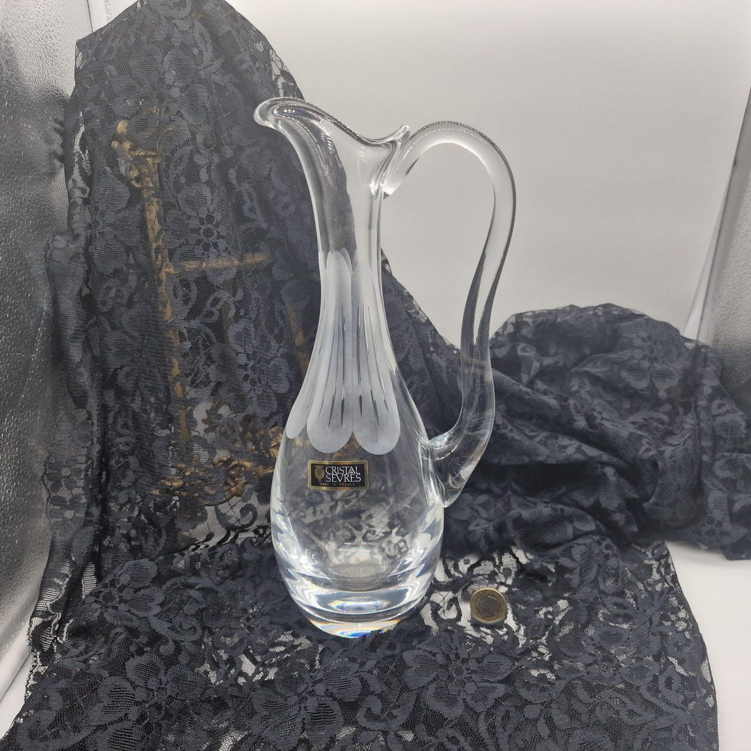 Sèvres Crystal Decanter Pitcher, France - Frosted Petal Design - Etsy