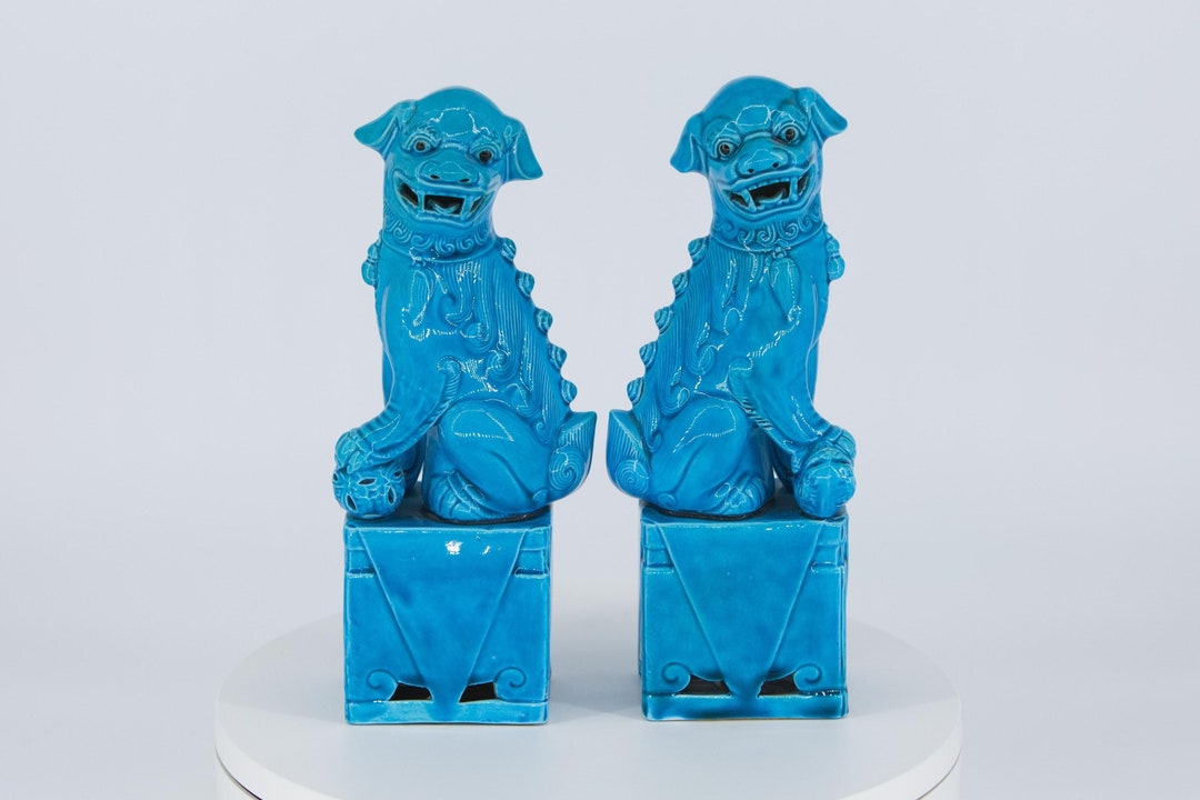 Fu Dog Figurines, Vintage Blue Foo Dog Temple Turquoise Fu Lion ...
