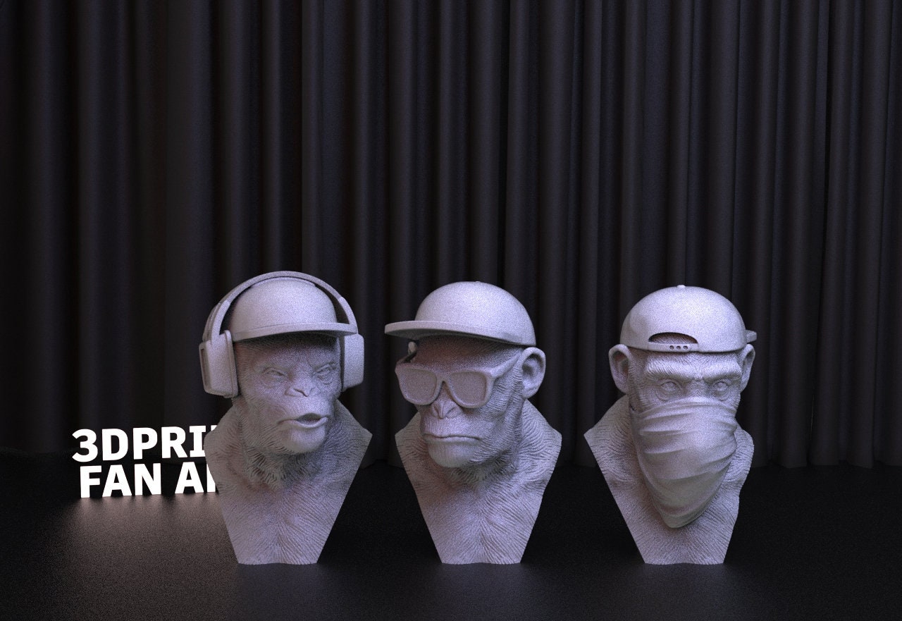 3 Monkey Stl File 3D Print STL File for 3D Printing Instant - Etsy Israel
