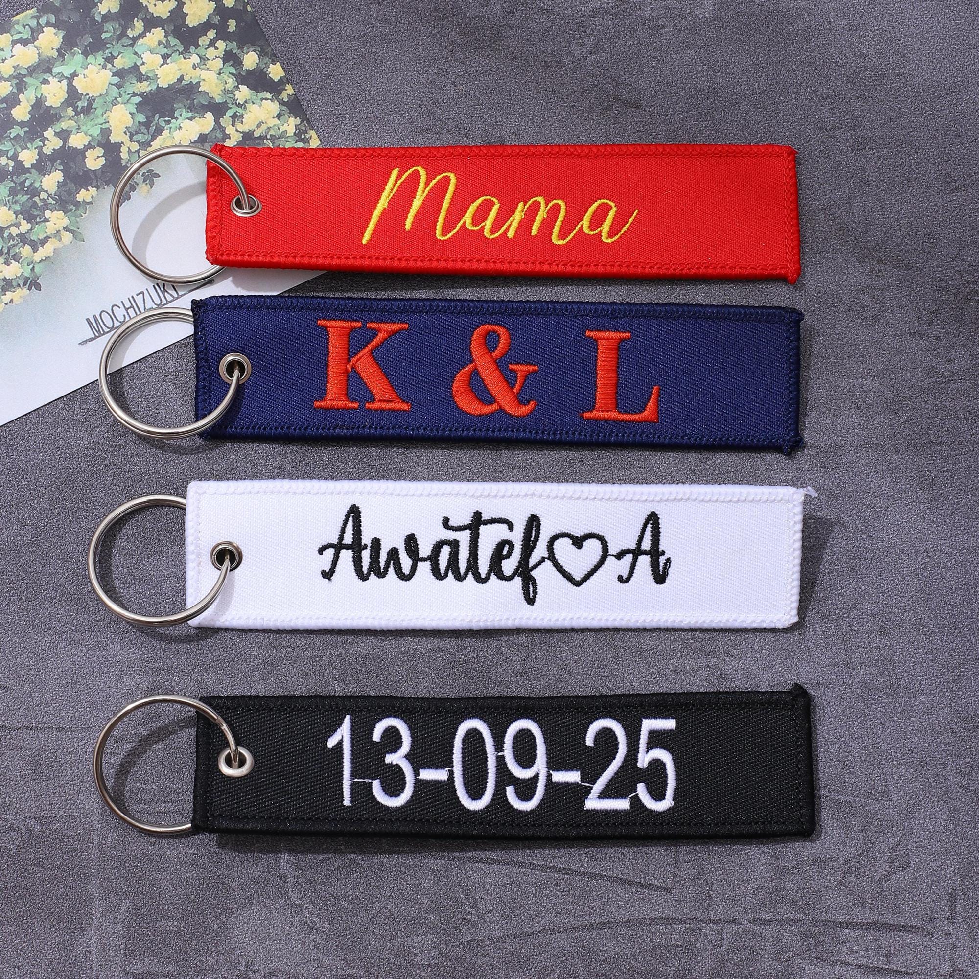 Custom Keychains | Custom Key Tags, Double Sided Text Embroidered ...