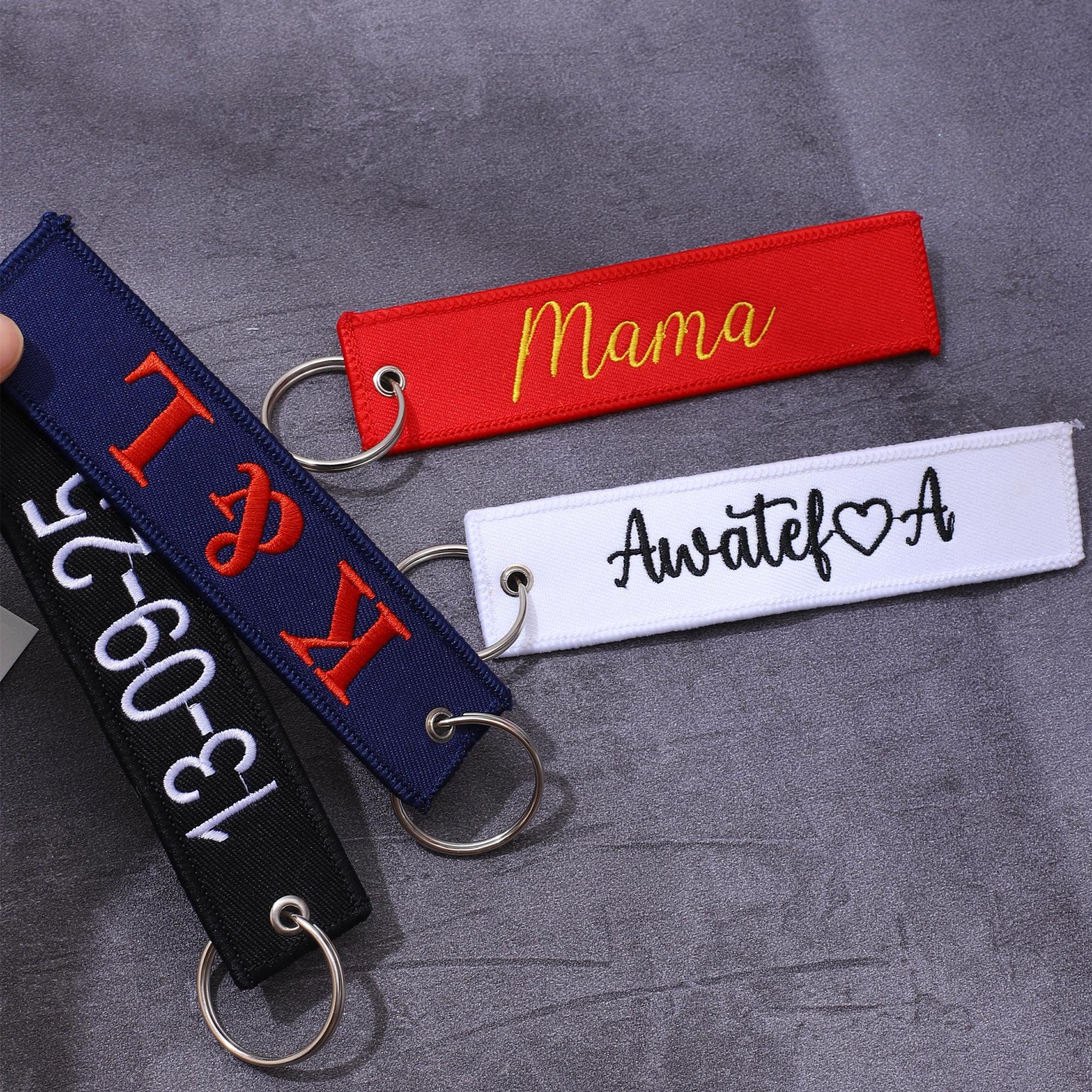 Custom Keychains | Custom Key Tags, Double Sided Text Embroidered ...