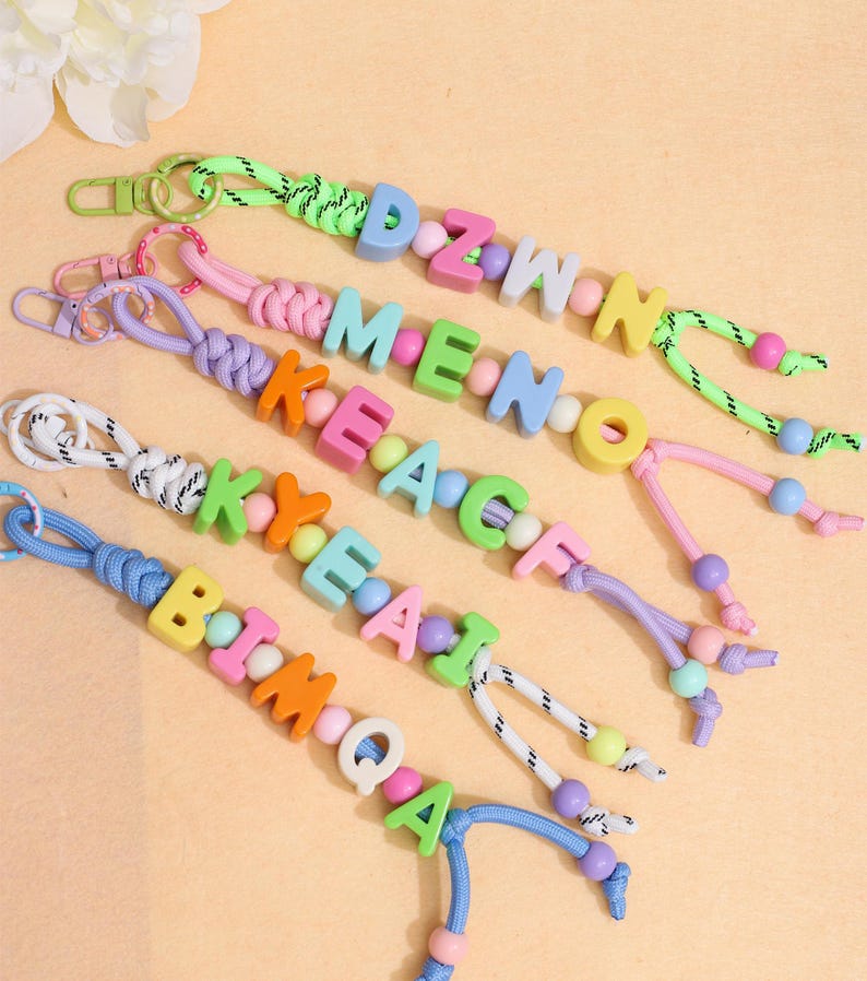 Personalized Name Letter Keychain, Minimalist Style Rope Bag Charm ...