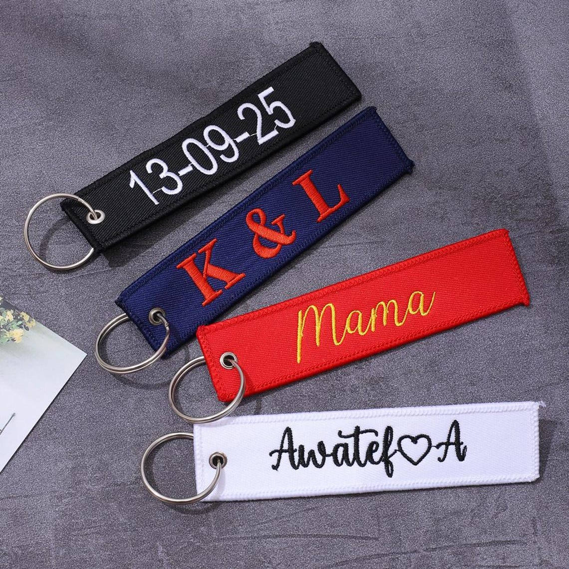 Custom Keychains | Custom Key Tags, Double Sided Text Embroidered ...