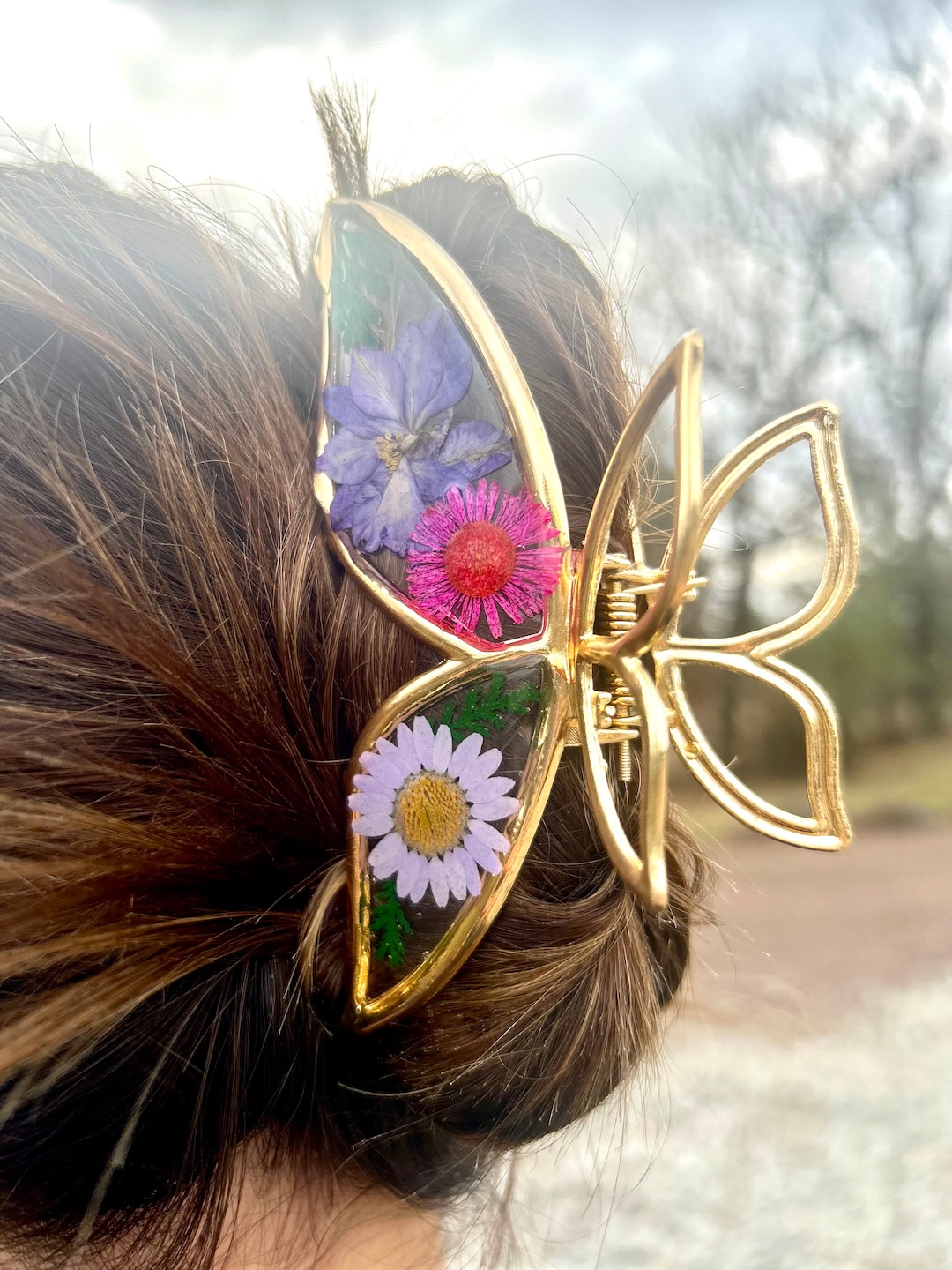 Butterfly Claw Clip With Real Flowers - Etsy