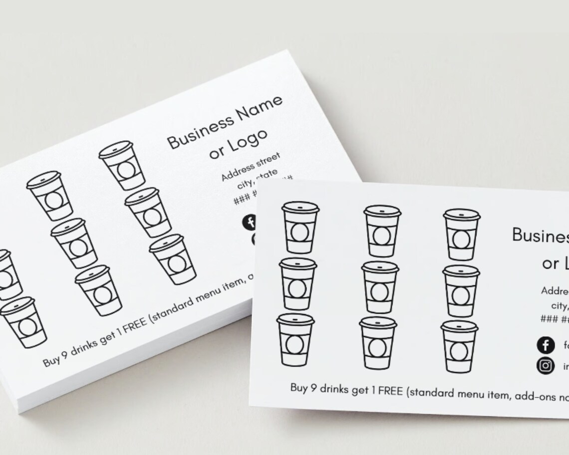 Coffee Tea Loyalty Card | Cafe Rewards | Punch Card | Digital Template ...